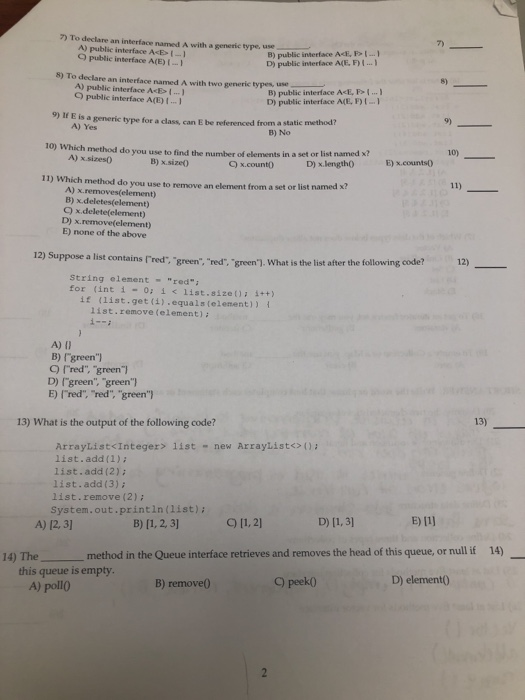 Solved 7) To declare an interface named A with a generic | Chegg.com