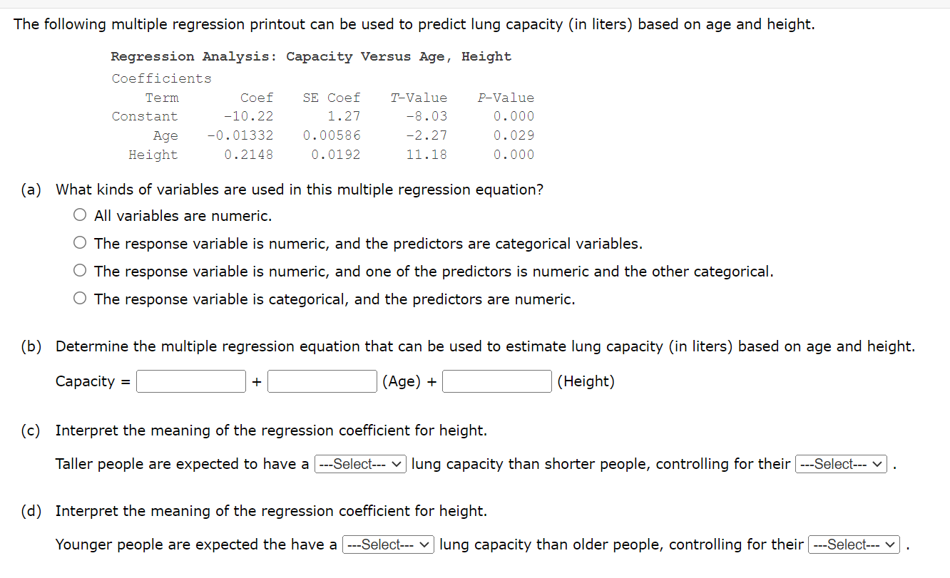 The following multiple regression printout can be | Chegg.com