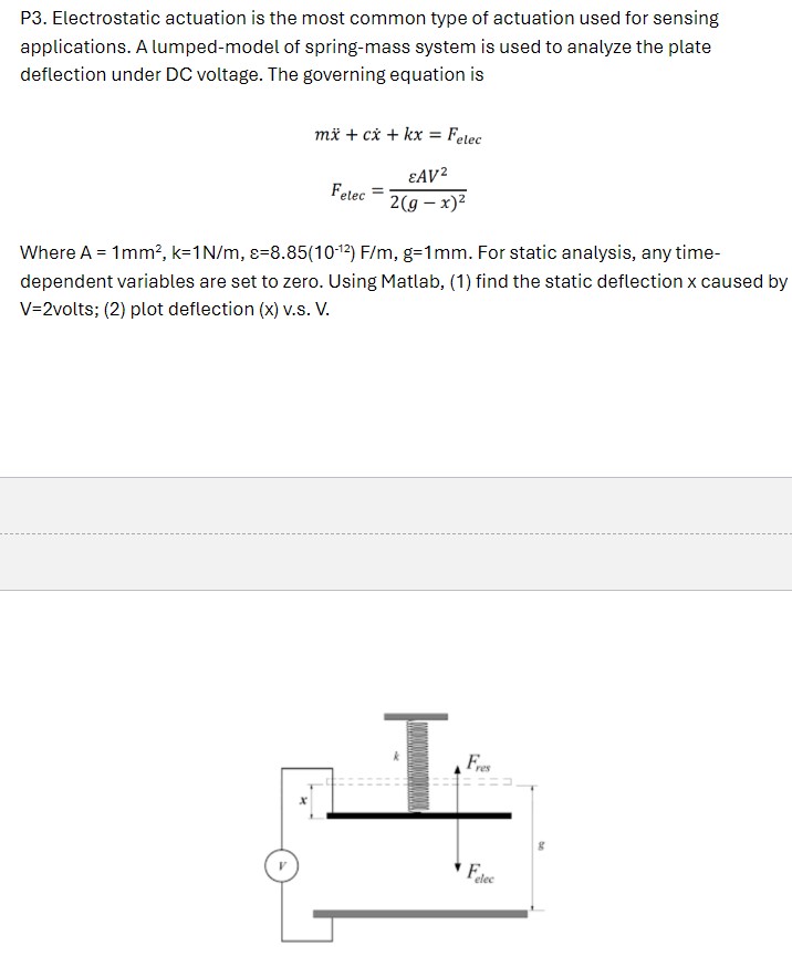 Solved P3. ﻿Electrostatic actuation is the most common type | Chegg.com