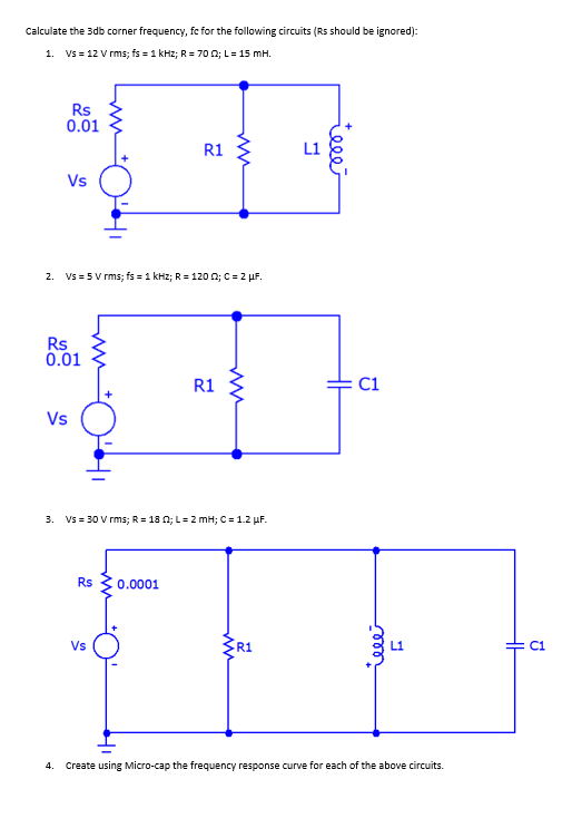 Solved Calculate the 3db corner frequency, fe for the | Chegg.com