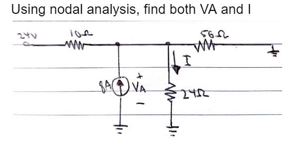Using nodal analysis, find both VA and I | Chegg.com