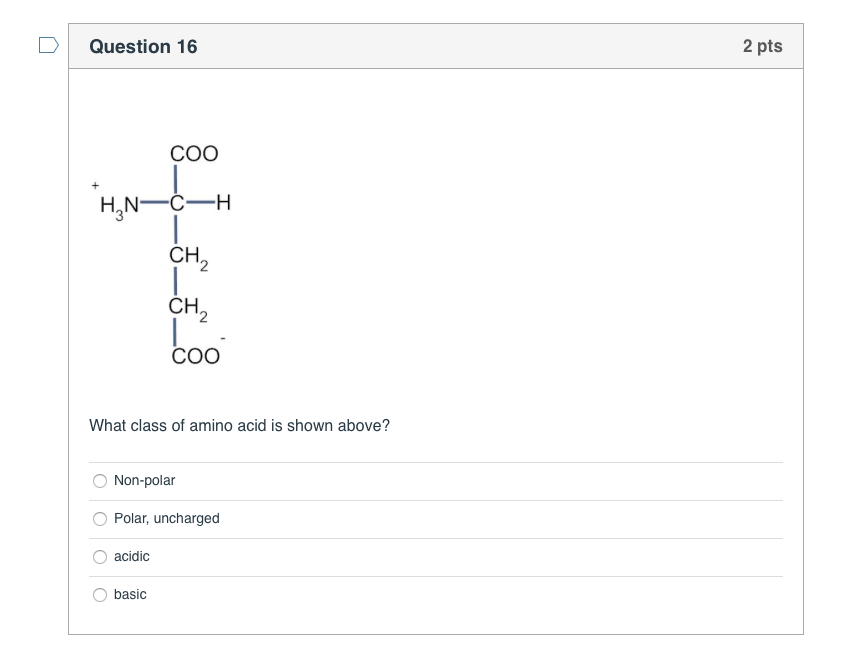 Solved Question 16 2 pts COO HN-C-H CH2 CH2 COO What class | Chegg.com