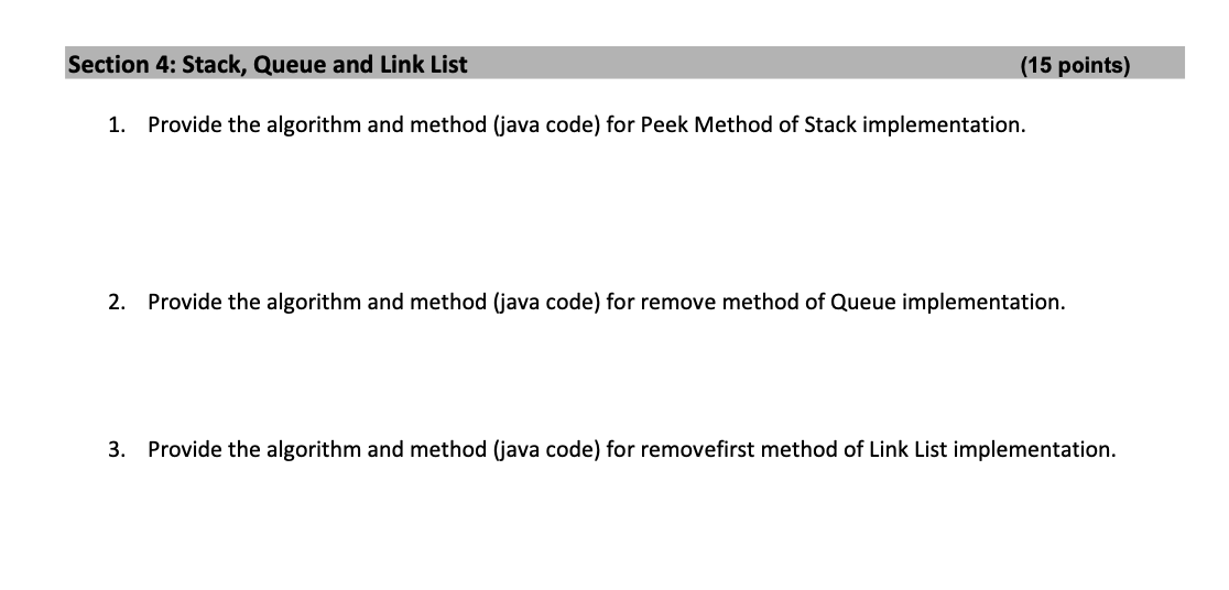 Solved 1. Provide the algorithm and method (java code) for | Chegg.com