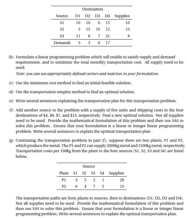2. Consider the data for a transportation problem in | Chegg.com