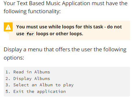 Solved Your Text Based Music Application must have the | Chegg.com