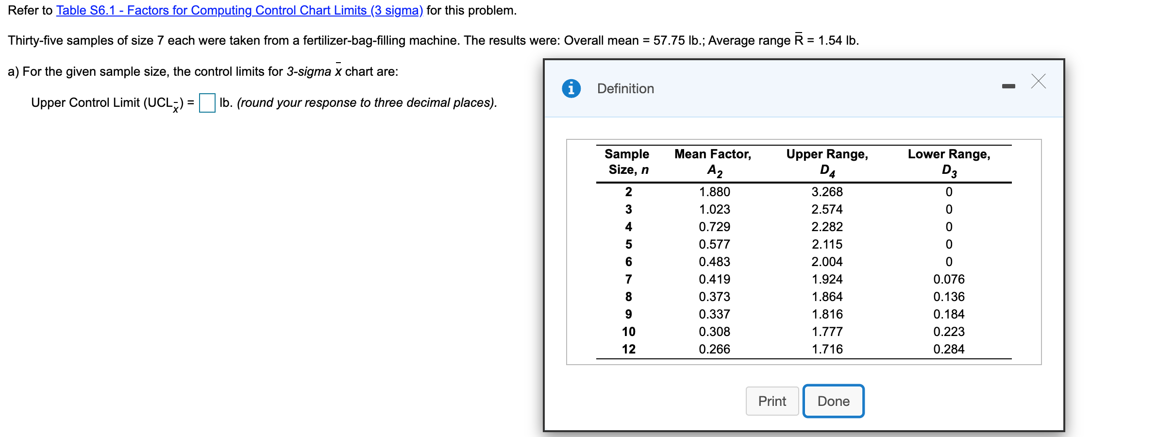 Solved a) For the given sample size, the control limits | Chegg.com
