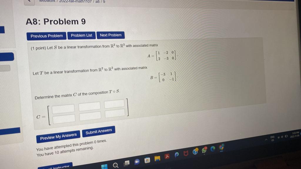 Solved (1 point) Let S be a linear transformation from R3 to | Chegg.com