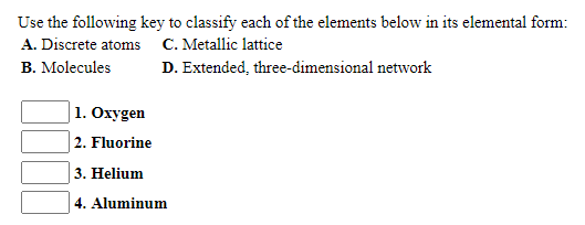Solved Use the following key to classify each of the | Chegg.com