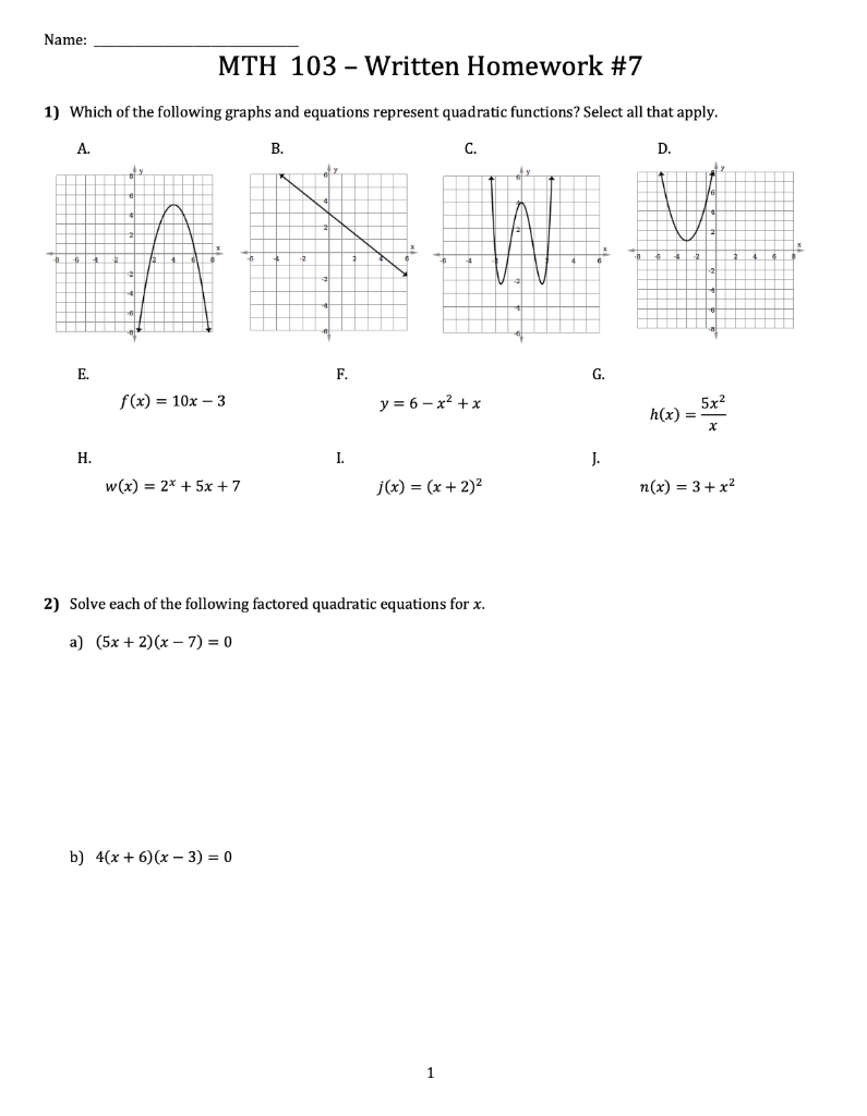 Solved MTH 103 - Written Homework \#7 1) Which of the | Chegg.com