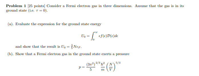 Solved Problem 1 (25 points] Consider a Fermi electron gas | Chegg.com