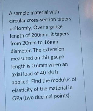 Solved A sample material with circular cross-section tapers | Chegg.com