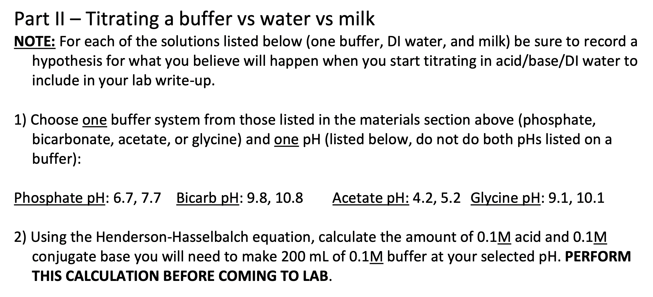 Solved Part II - Titrating a buffer vs water vs milk NOTE: | Chegg.com