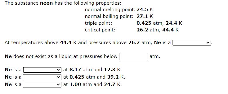 Solved The substance neon has the following properties: | Chegg.com