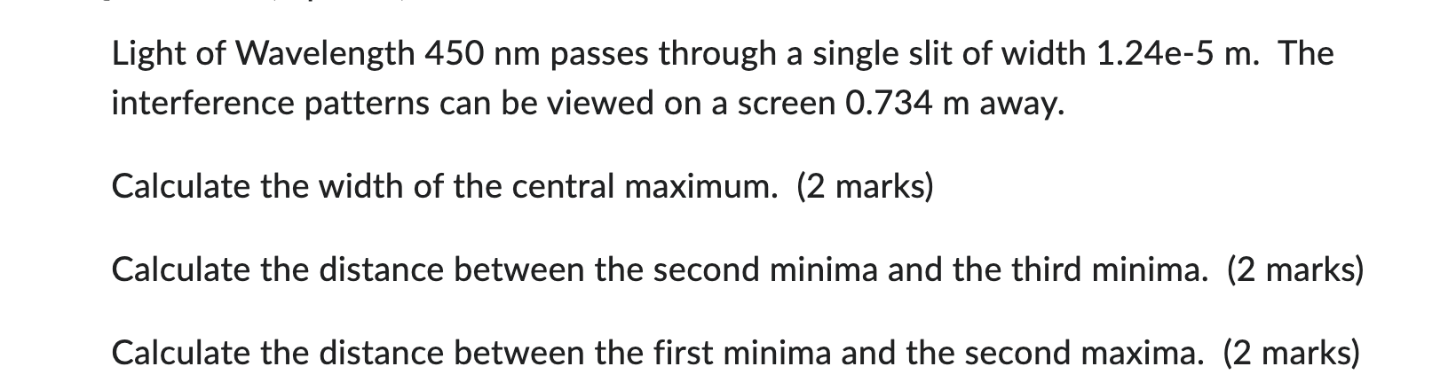 Solved Light of Wavelength 450 nm passes through a single | Chegg.com
