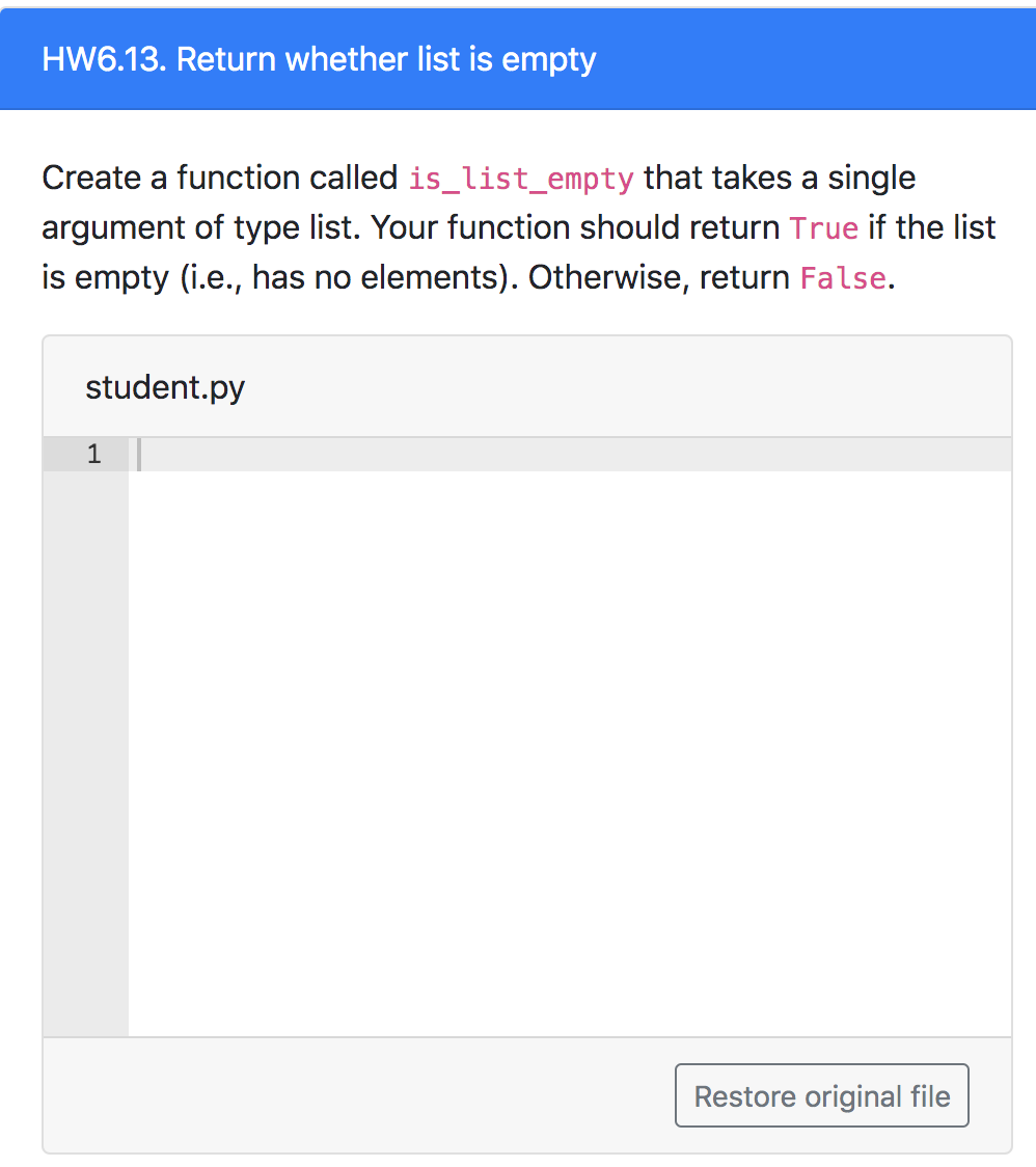 Solved HW6.13. Return whether list is empty Create a | Chegg.com