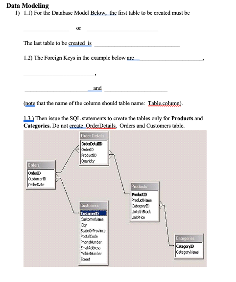 Solved Data Modeling 1) 1.1) For the Database Model Below, | Chegg.com