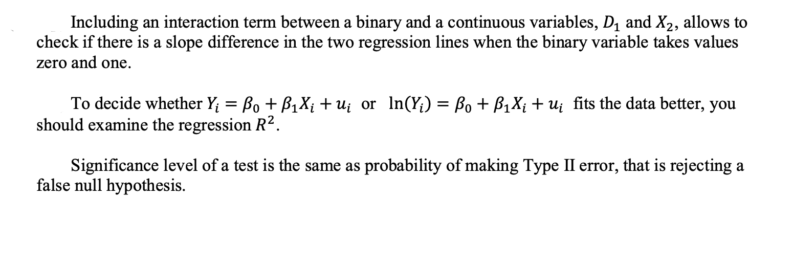 Solved Including an interaction term between a binary and a | Chegg.com