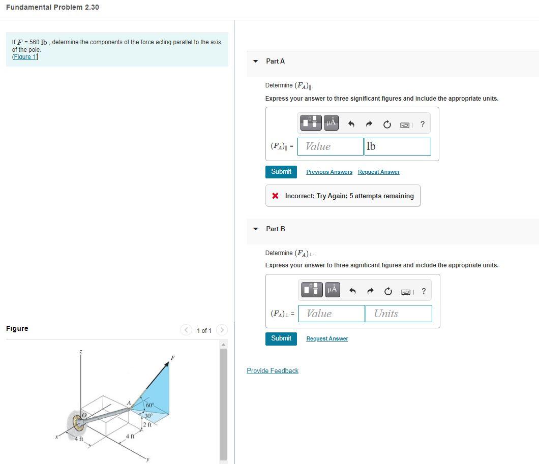 Solved Problem 2.137 Part A Determine the component of F | Chegg.com