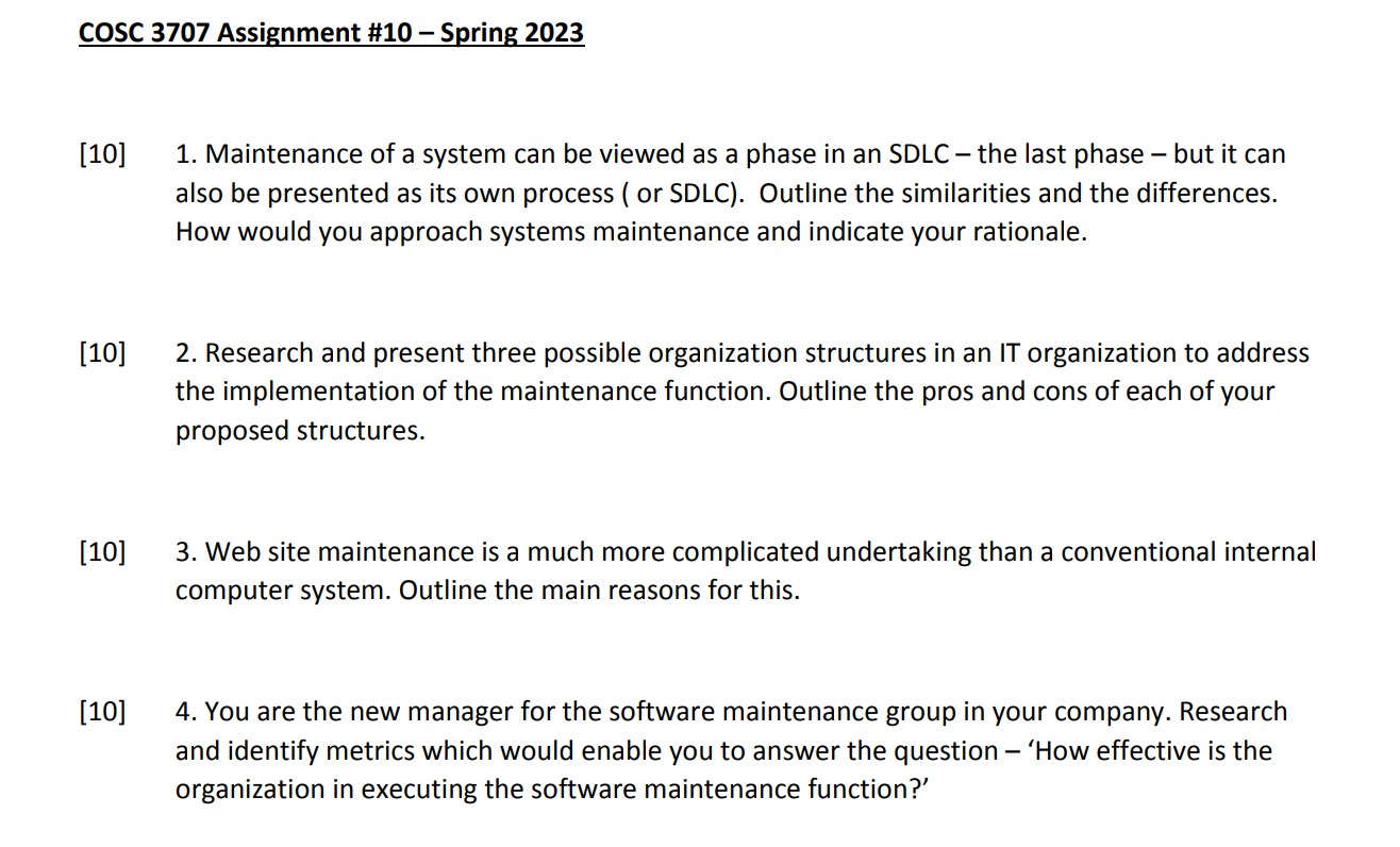 Solved COSC 3707 Assignment \#10 - Spring 2023 [10] 1. | Chegg.com