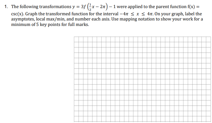 Solved 1. The following transformations y = 3f (4x – 2n) – 1 | Chegg.com