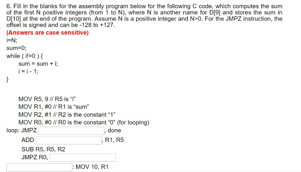6. Fill in the blanks for the assembly program below | Chegg.com
