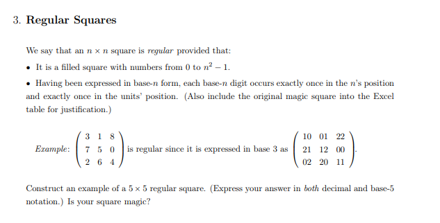Solved Construct an example of a 5 ˆ 5 regular square. | Chegg.com