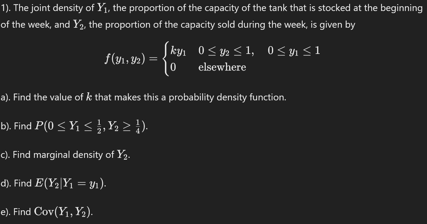 Solved The joint density of Y1, ﻿the proportion of ﻿the | Chegg.com