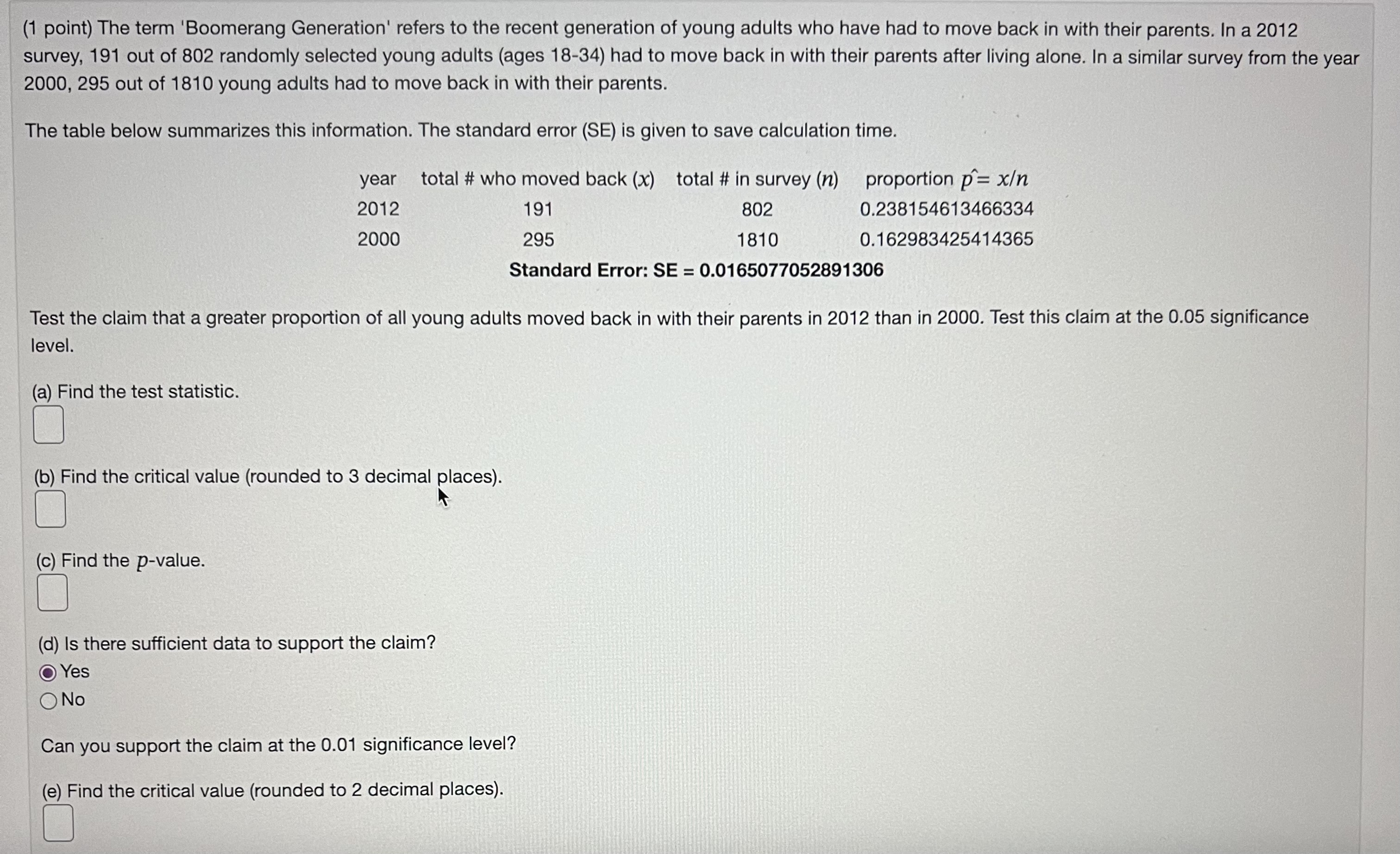 Solved (1 point) The term 'Boomerang Generation' refers to | Chegg.com