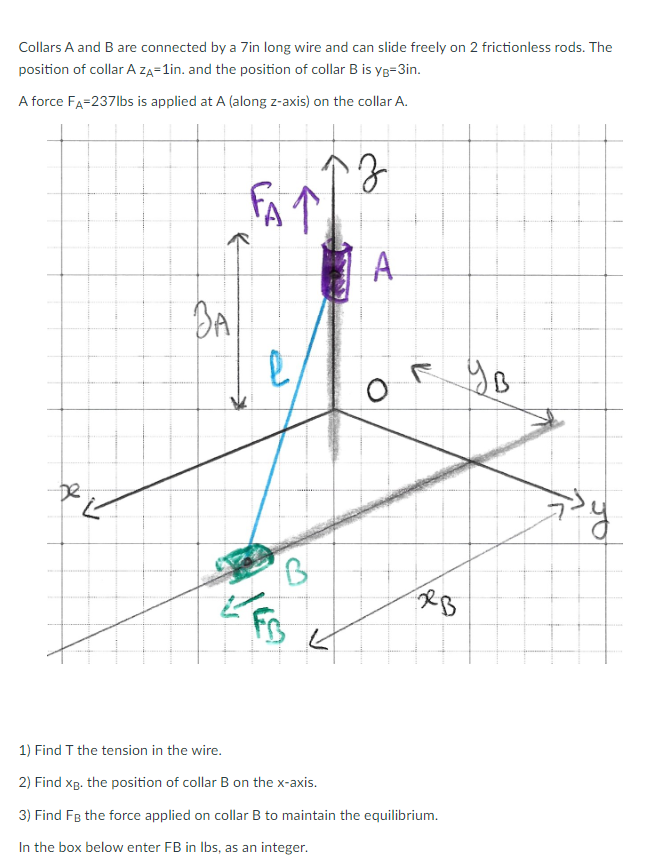 Solved Collars A and B are connected by a 7in long wire and | Chegg.com