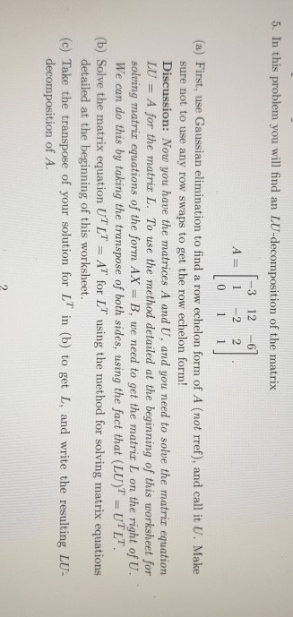 Solved 5. In this problem you will find an LU-decomposition | Chegg.com
