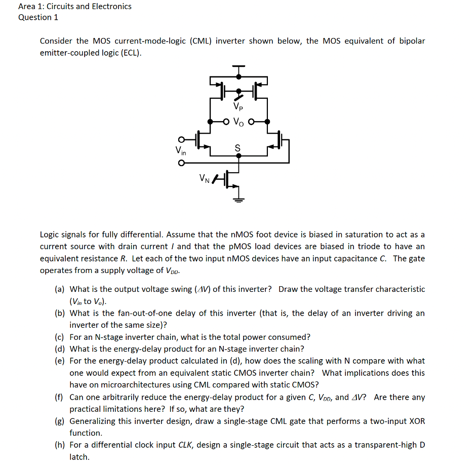 Area 1: Circuits and Electronics Question 1 Consider | Chegg.com
