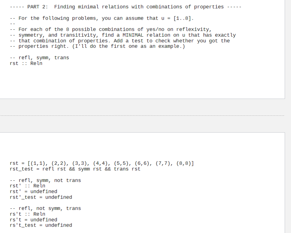 Solved haskell u = [1..8] type Reln = | Chegg.com