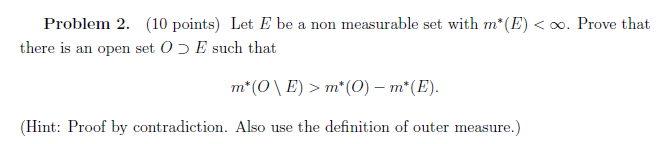 Solved Problem 2. (10 points) Let E be a non measurable set | Chegg.com