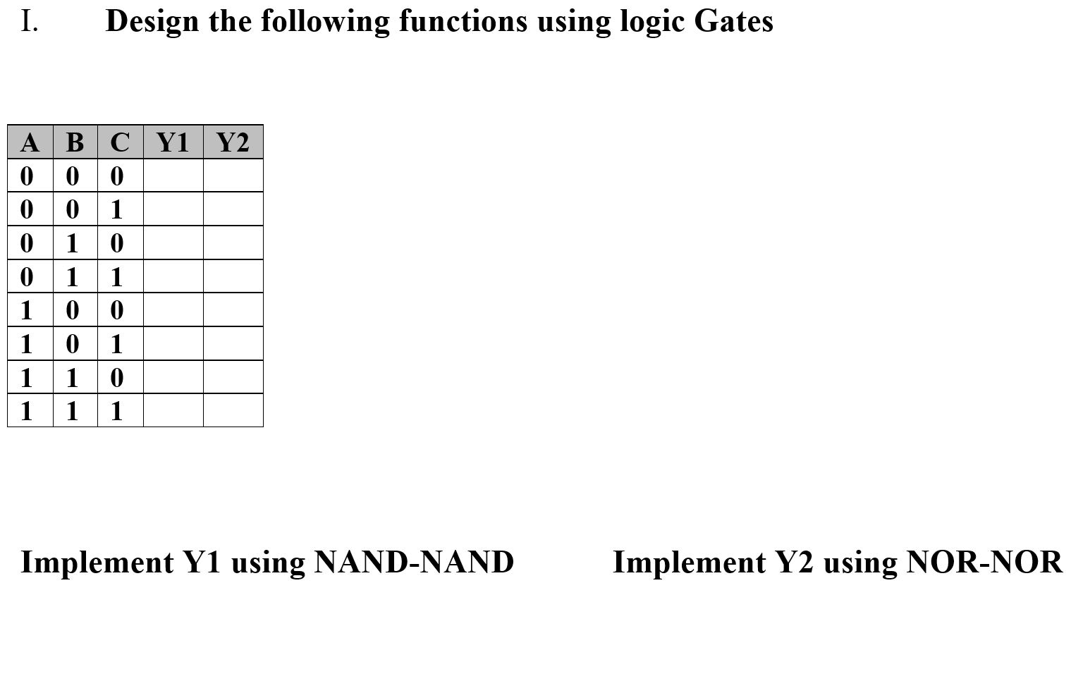 Solved Design the following functions using logic Gates Y1 | Chegg.com