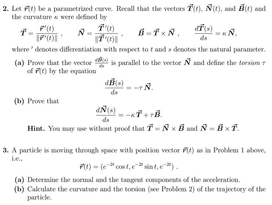 Solved Let vec(r)(t) ﻿be a parametrized curve. Recall that | Chegg.com