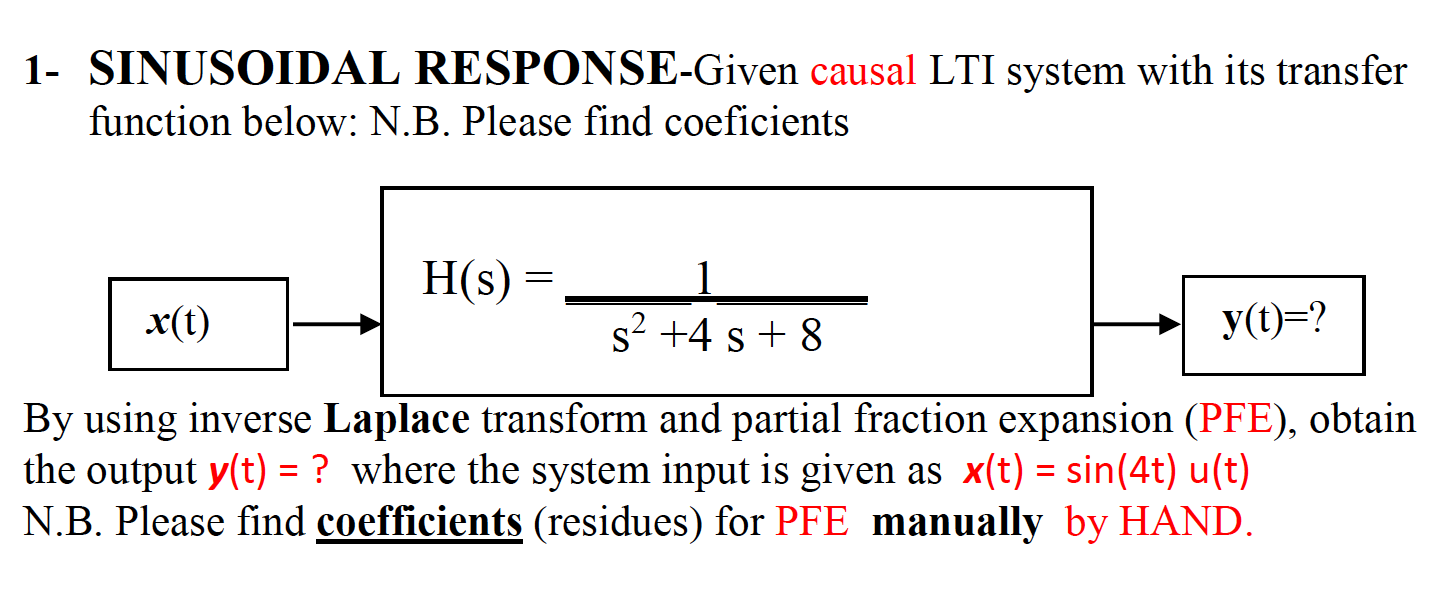 Solved 1- SINUSOIDAL RESPONSE-Given causal LTI system with | Chegg.com