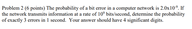 Solved Problem 2 (6 points) The probability of a bit error | Chegg.com