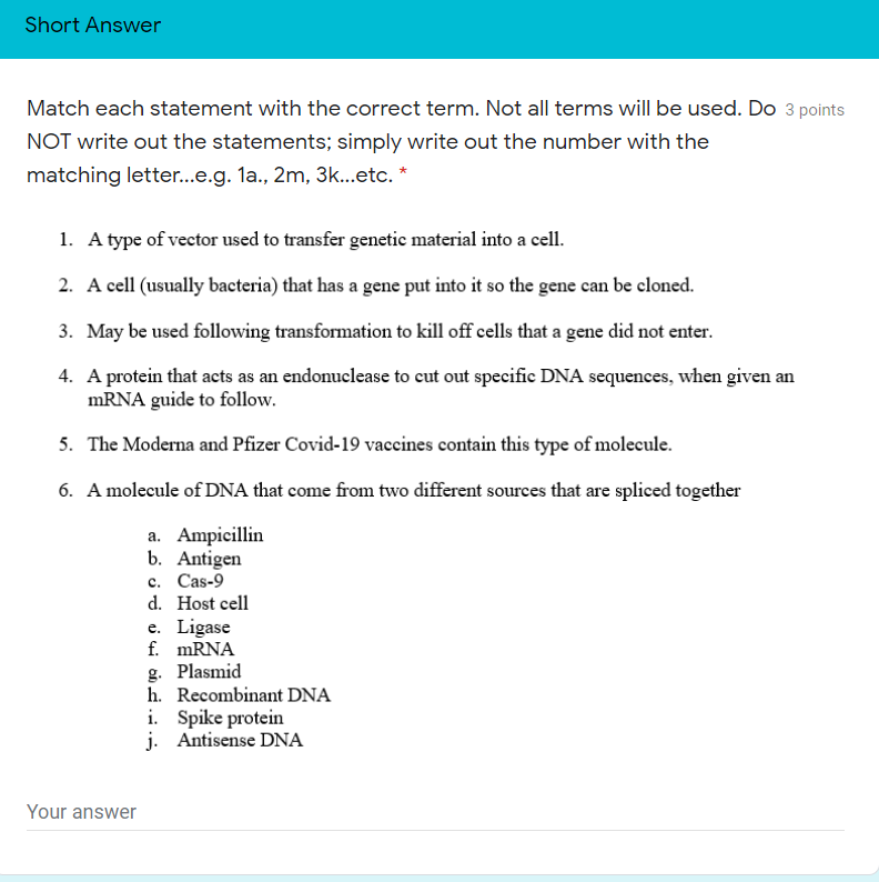 Solved Short Answer Match each statement with the correct | Chegg.com