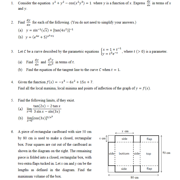 Solved 1. Consider the equation x2 + y2 - cos(x2y3) = 1 | Chegg.com