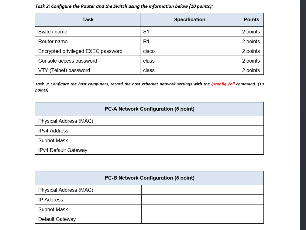 Solved Task 2: Configure the Router and the Switch using the | Chegg.com