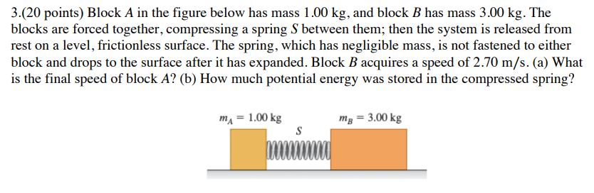 Solved 3.(20 points) Block A in the figure below has mass | Chegg.com