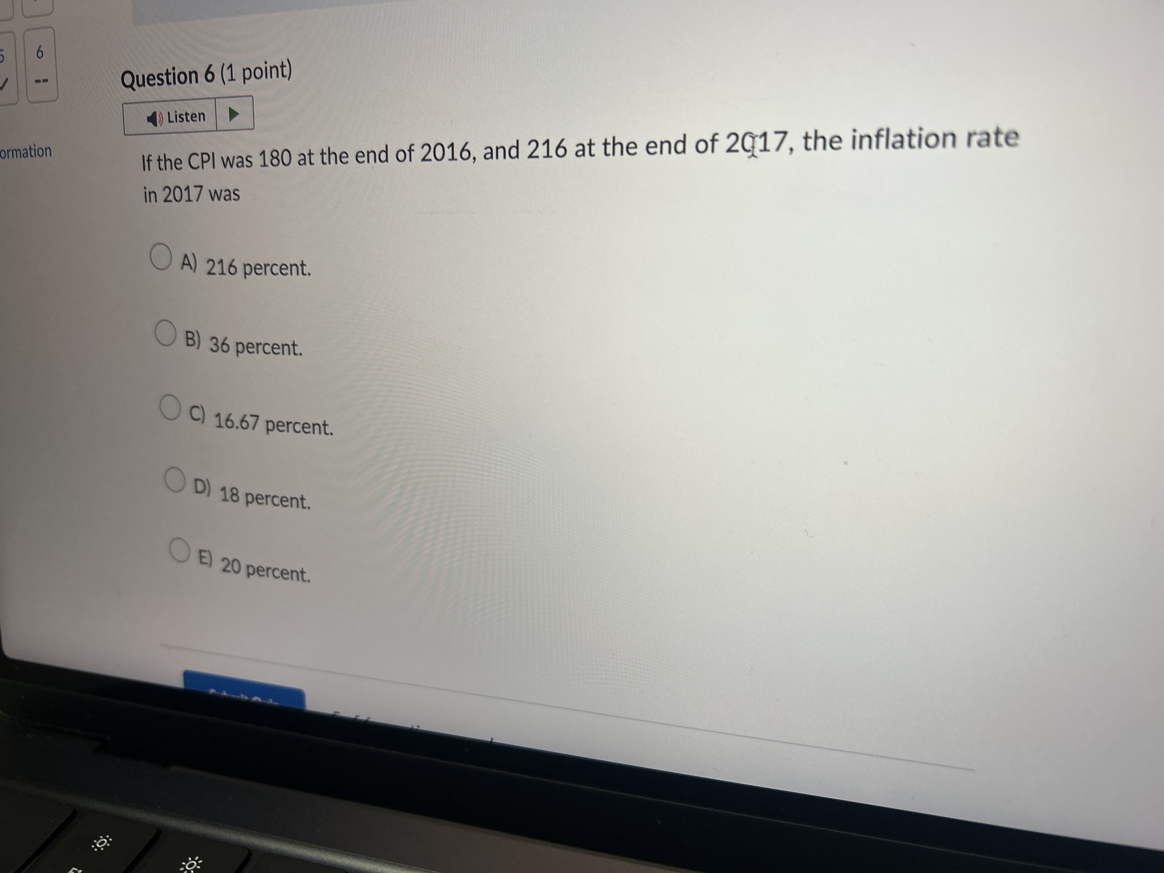 Solved Question 6 (1 ﻿point)ListenIf the CPI was 180 ﻿at the | Chegg.com