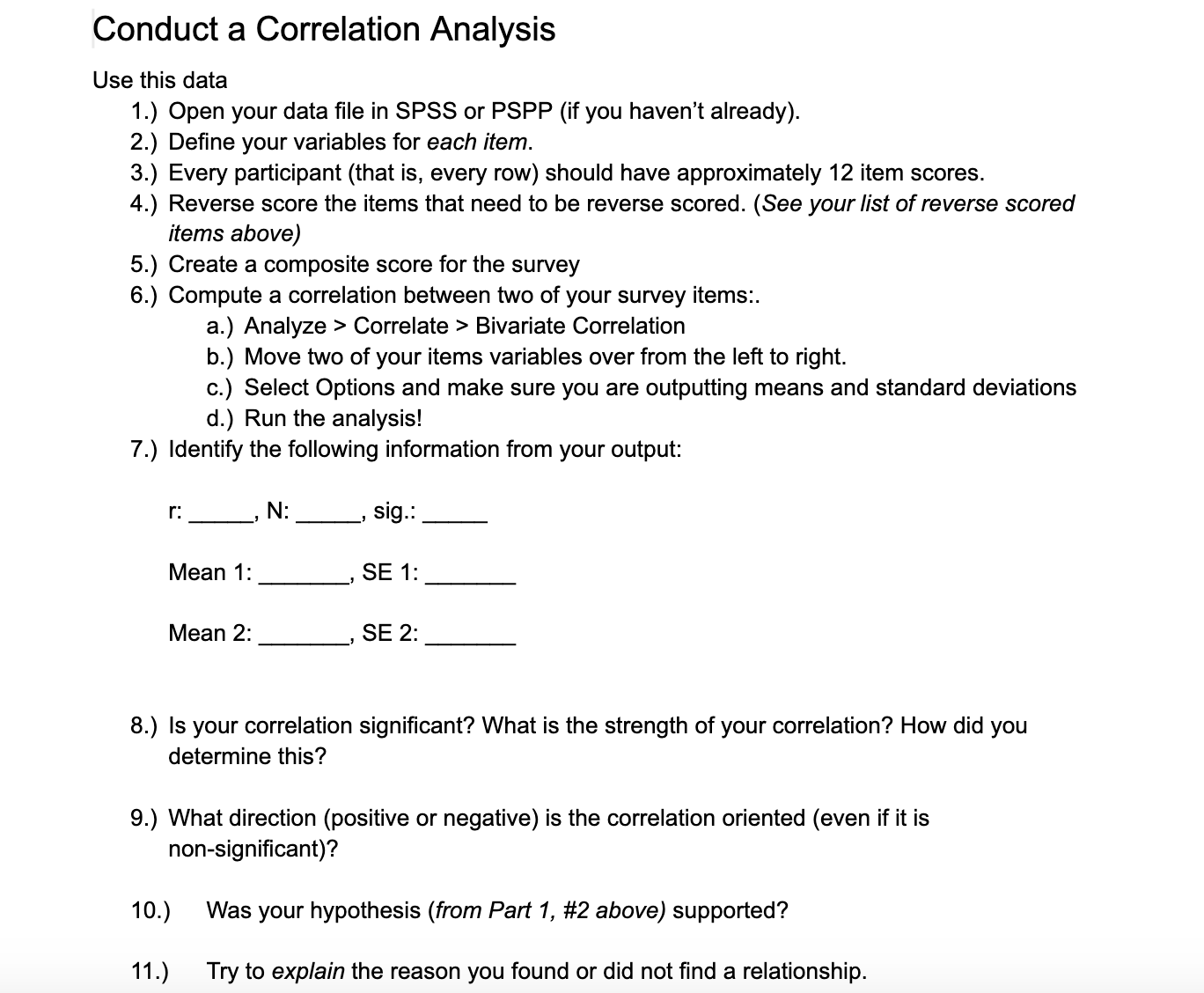 Solved Conduct a Correlation Analysis Use this data 1.) Open | Chegg.com