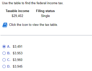 Use the table to find the federal income tax. Click | Chegg.com