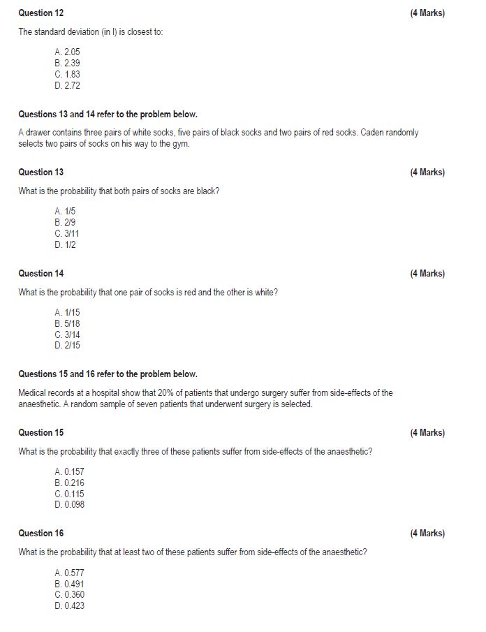 Solved Question 12(4 ﻿Marks)The standard deviation (in I) | Chegg.com