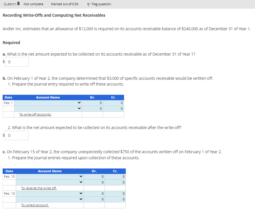 Solved Recording Write-Offs and Computing Net Receivables | Chegg.com