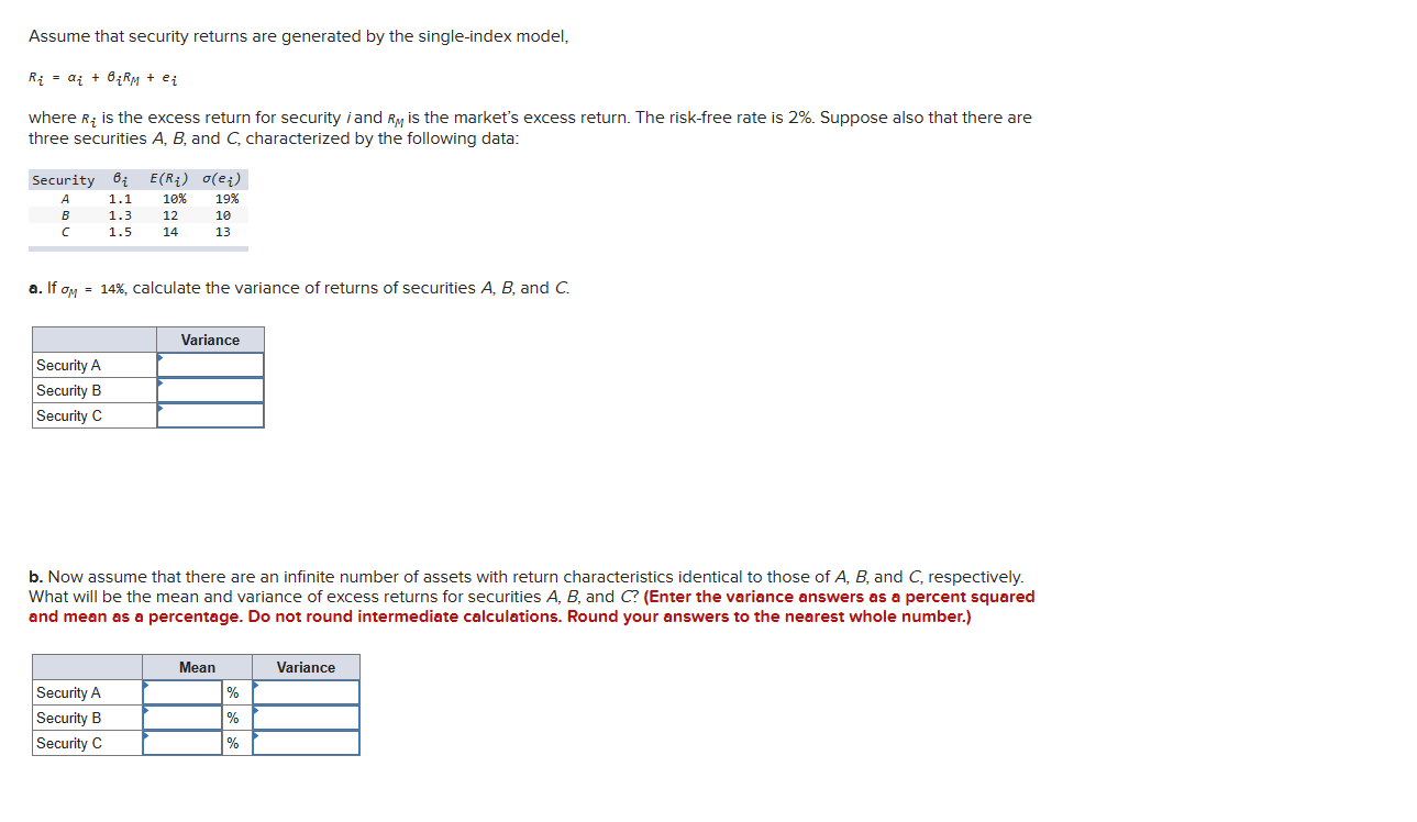Solved Assume that security returns are generated by the | Chegg.com