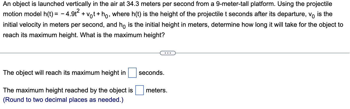 Solved An object is launched vertically in the air at 34.3 | Chegg.com