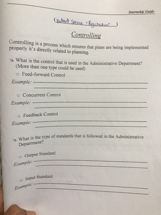 Solved Internship Guide Controlling Controlling is a process | Chegg.com