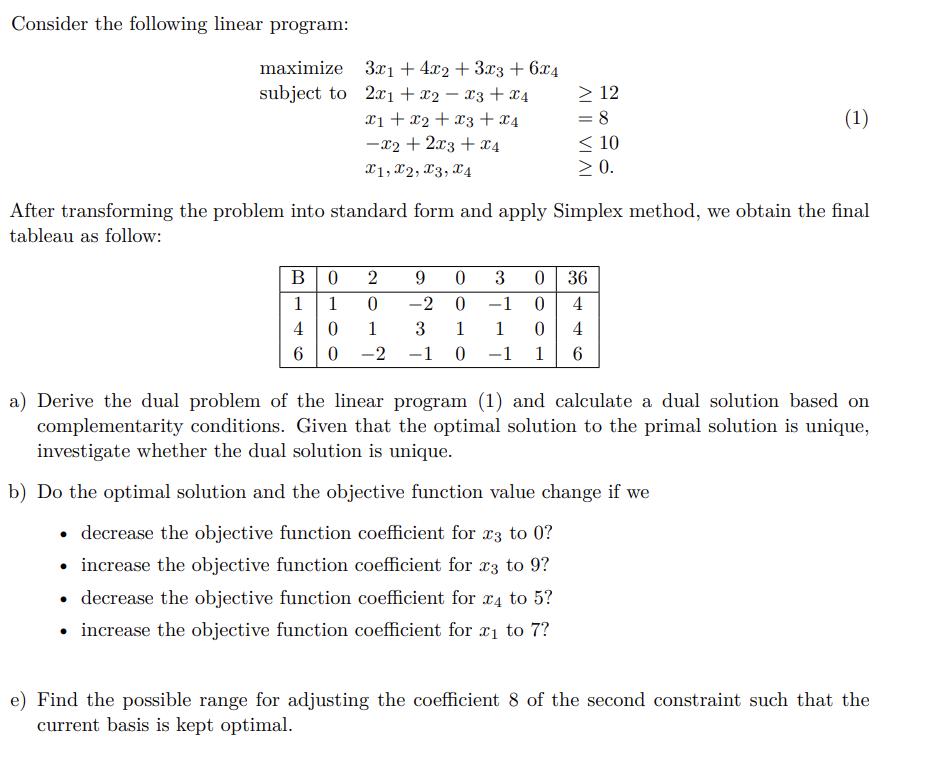Consider the following linear program: maximize | Chegg.com